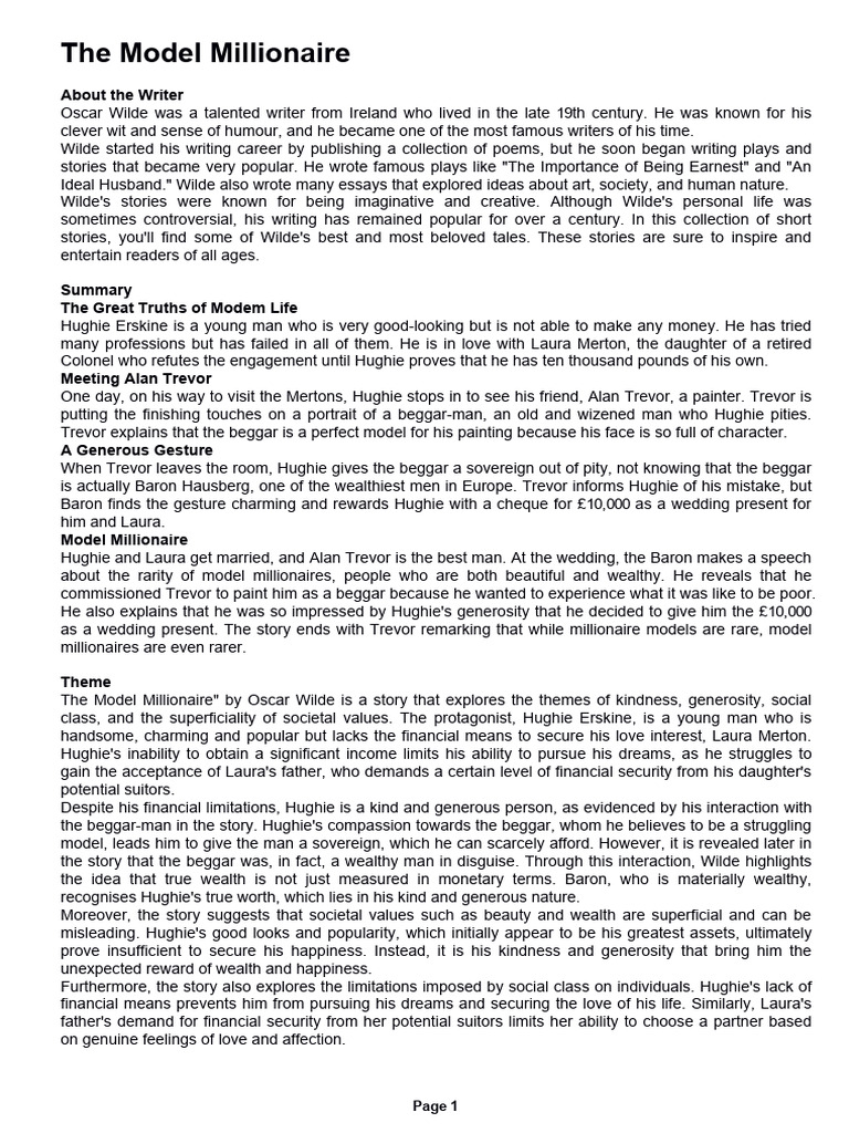 The Model Millionaire - Almond Book | PDF