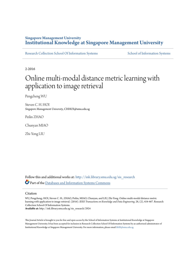Online Multi-Modal Distance Metric Learning With Application To I | PDF | Machine Learning ...