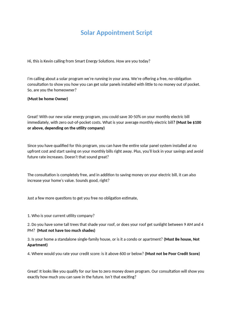 Solar Appointment Script | PDF