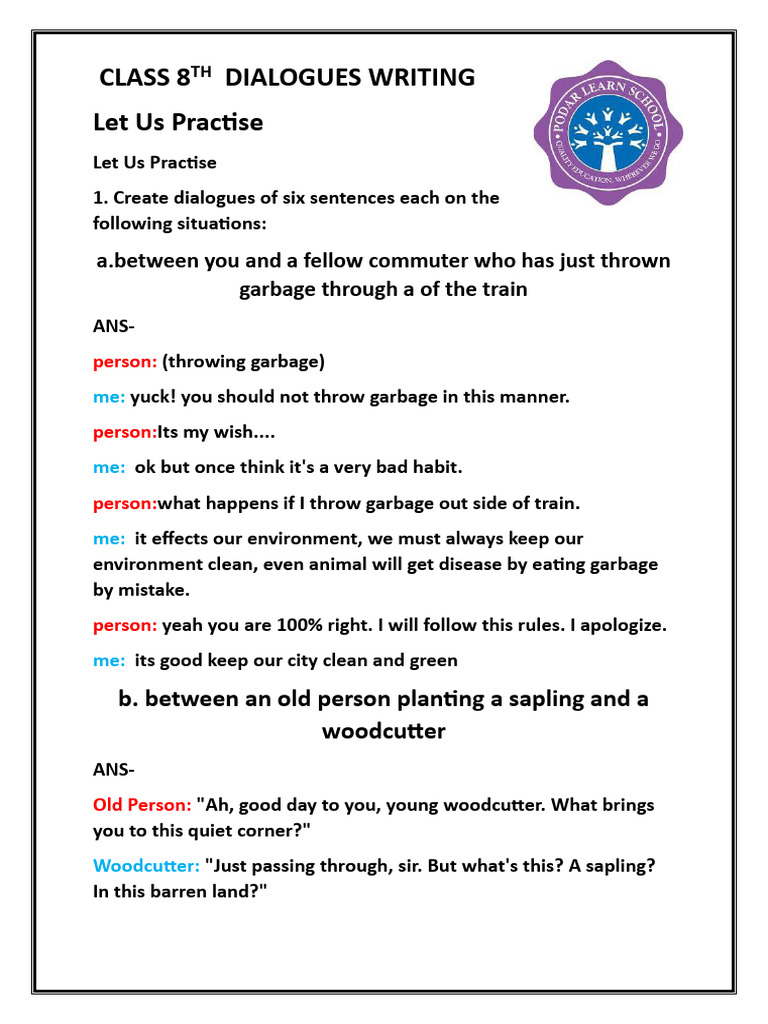 CLASS 8 TH DIALOGUES WRITING | PDF