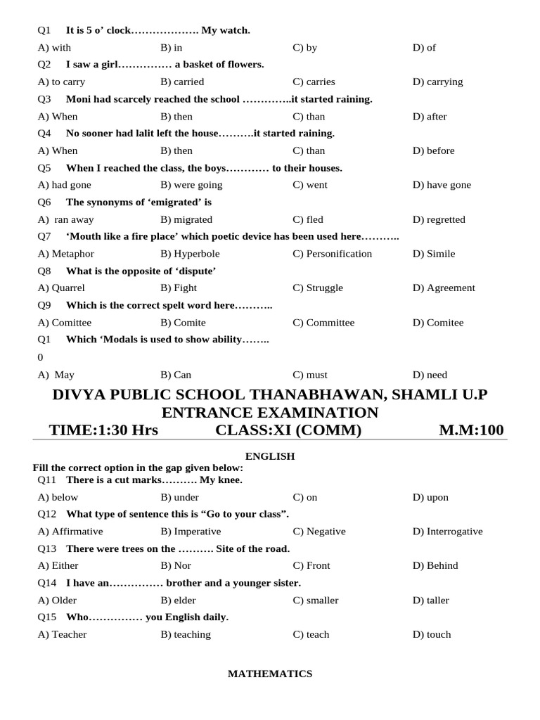 Class 11 (Comm) Paper | PDF