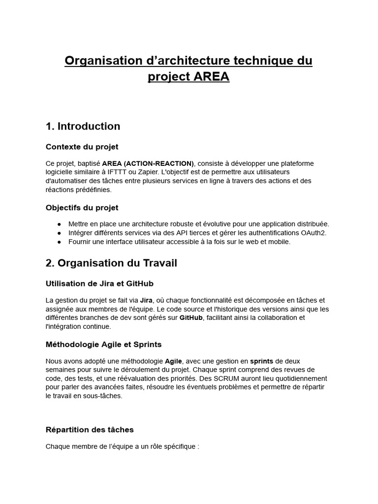 Organisation D'architecture Technique Du Project AREA-1 | PDF