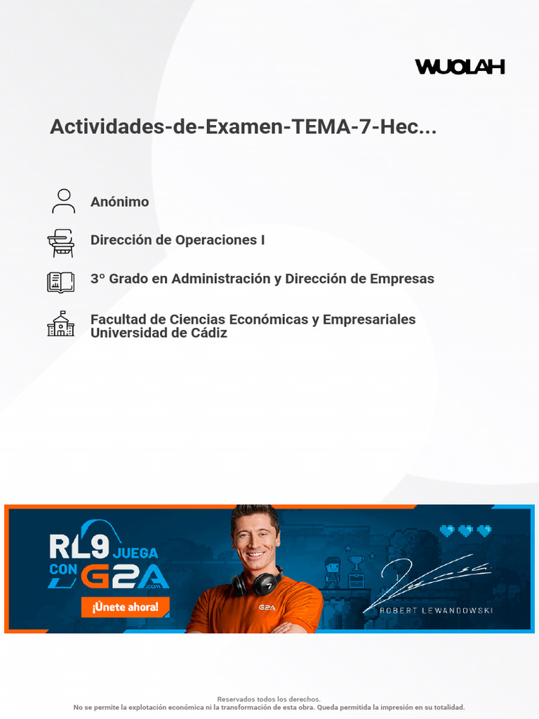 Wuolah Free Actividades de Examen TEMA 7 Hecho en Clase | PDF