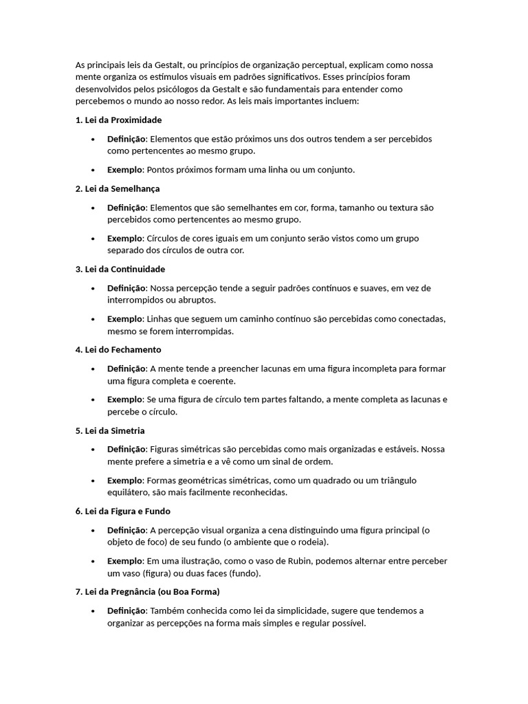 As Principais Leis Da Gestalt | PDF