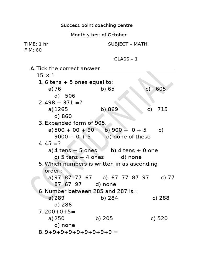 success class 1 october | PDF