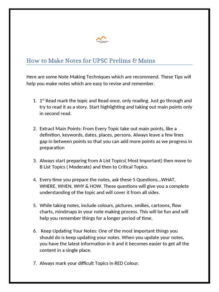 How To Make Notes For UPSC Prelims | PDF