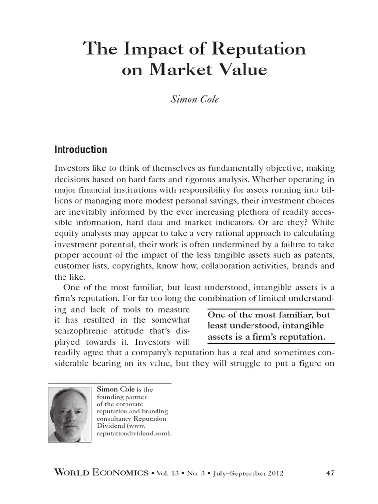 The Impact of Reputation On Market Value: Simon Cole | PDF