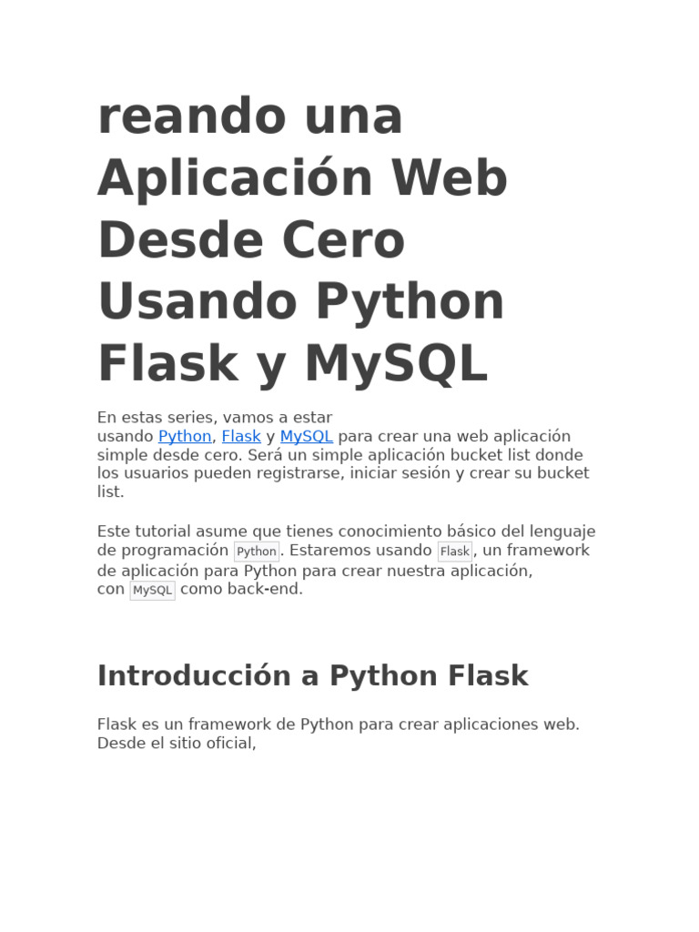 Reando Una Aplicación Web Desde Cero Usando Python Flask y MySQL | PDF