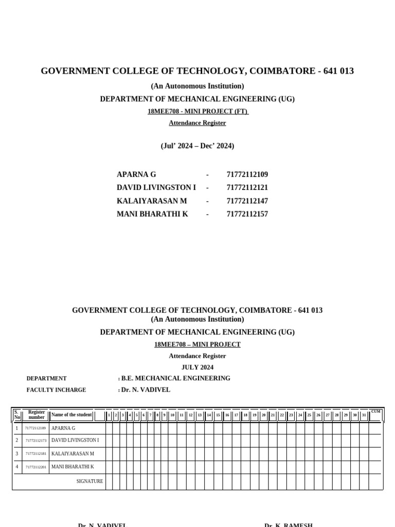 Government College of Technology, Coimbatore - 641 013 | PDF