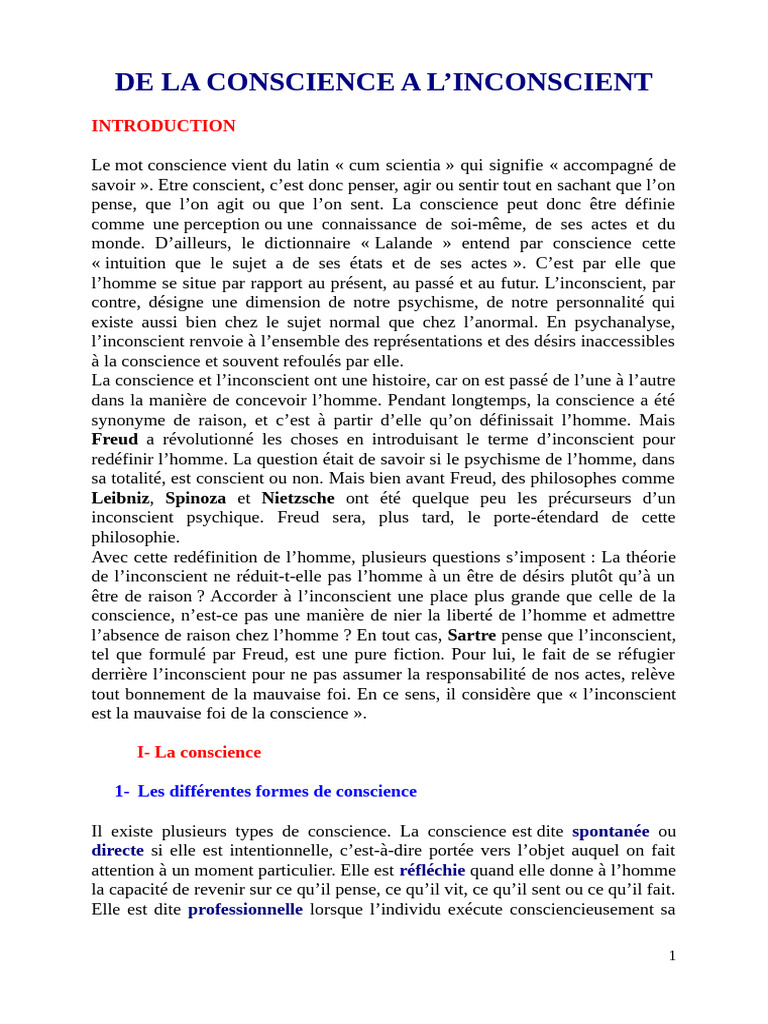 4 Conscience Et Inconscient | PDF