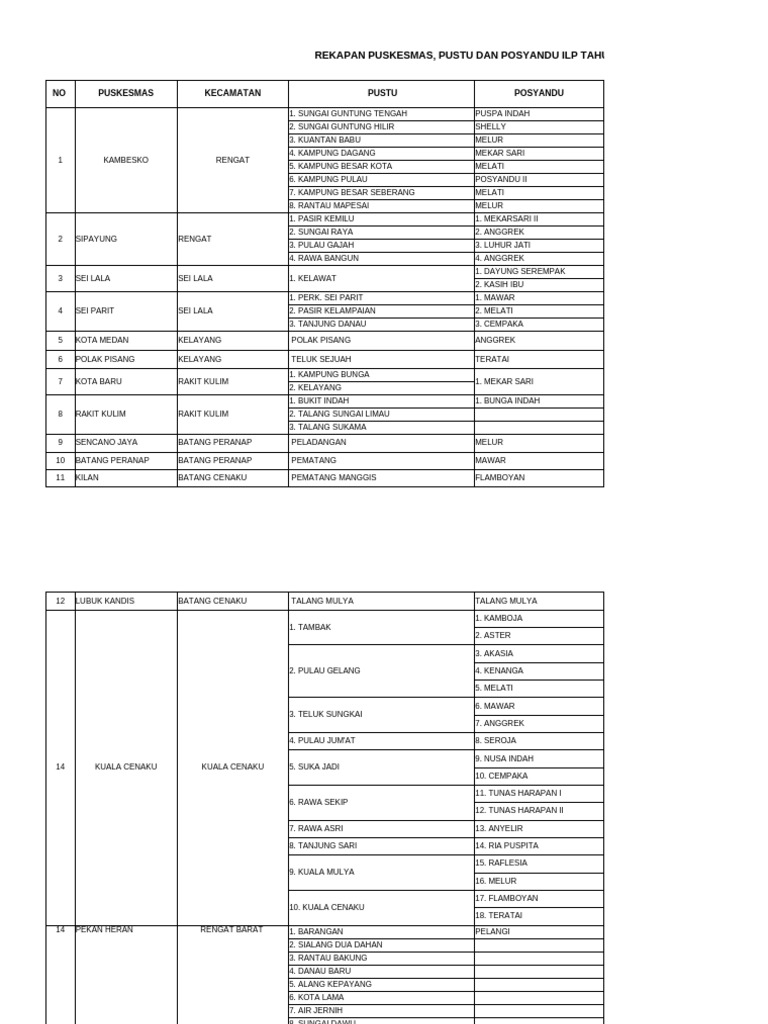 Rekapan PKM, Pustu Dan Posyandu Ilp 2024 Ed 2 | PDF