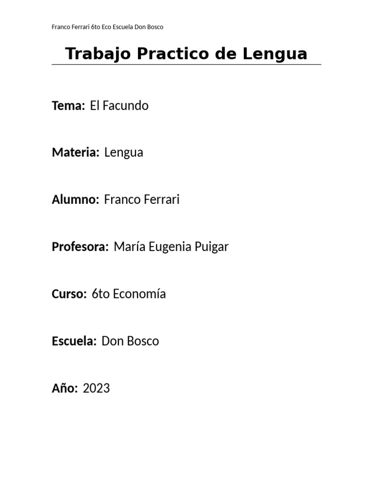 TP Lengua El Facundo | PDF