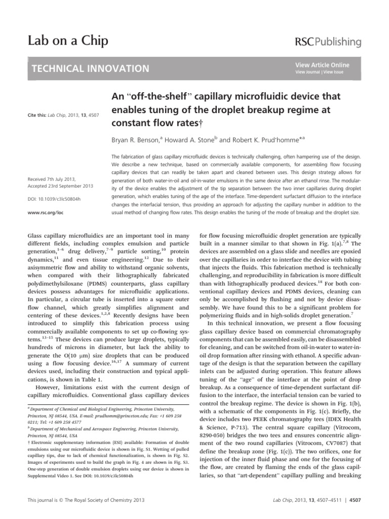 Capillary Microfluididc Device | PDF