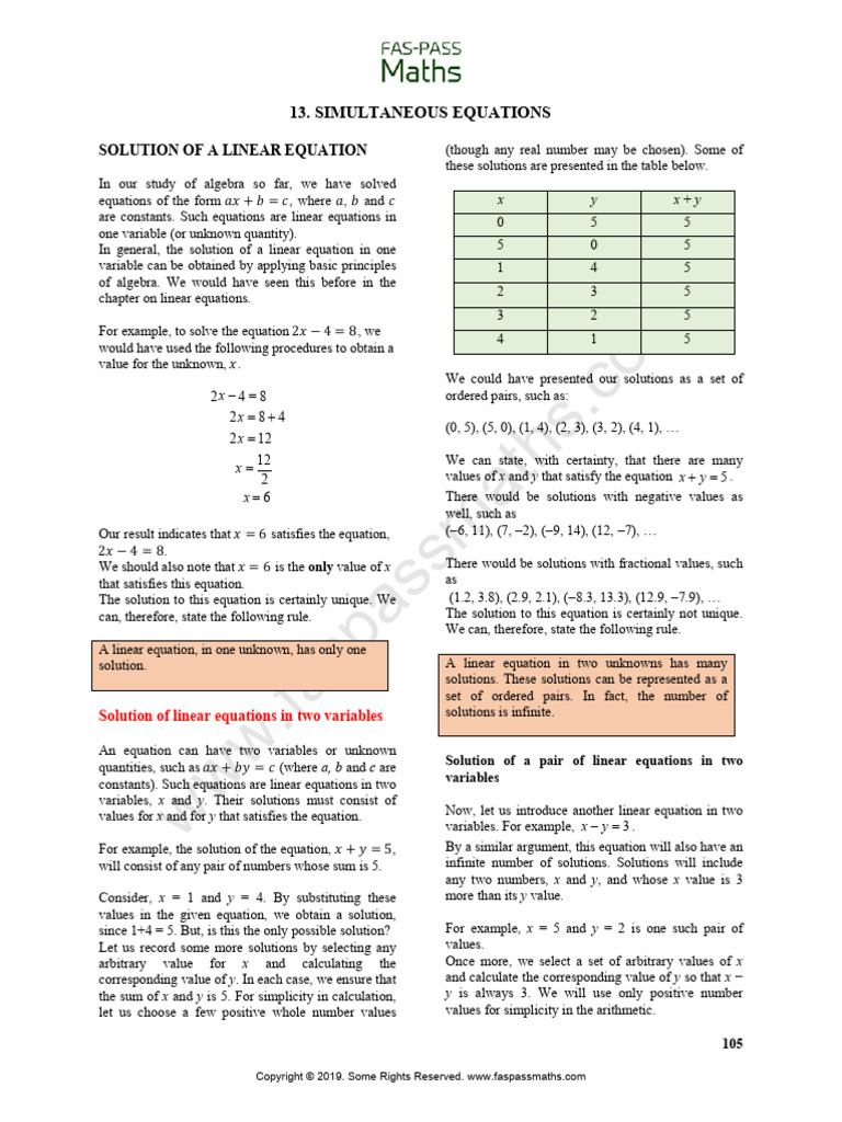 CSEC Simultaneous Equations | PDF