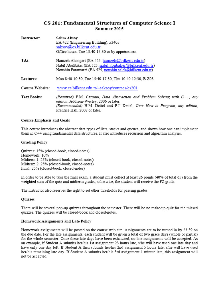 cs201 Syllabus | PDF