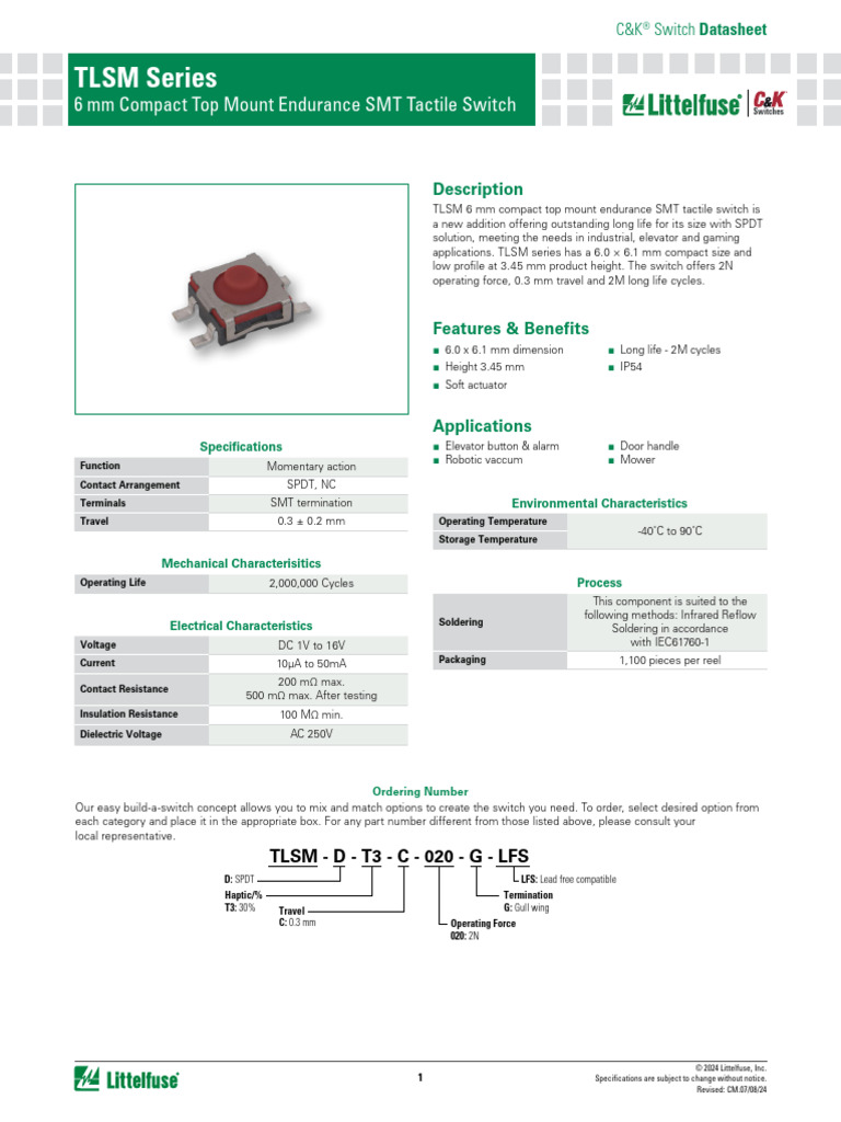 CK - TLSM - Datasheet - Compact Tactile Switch | PDF | Switch | Computers