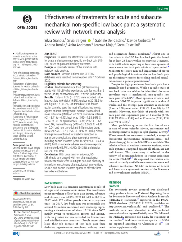 Effectiveness of Treatments For Acute and Subacute | PDF