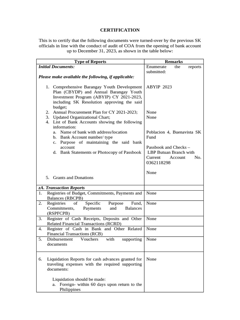 SK-Turnover-Certification- sk brgy 4 | PDF
