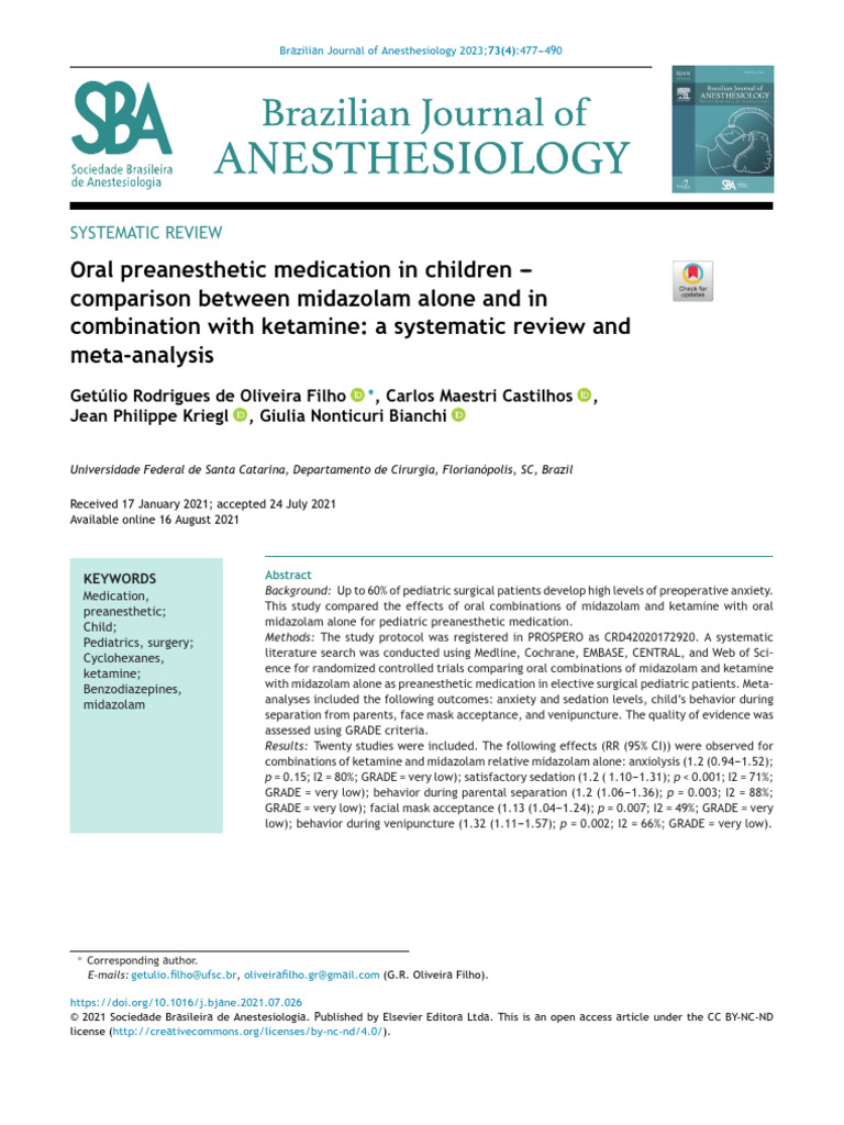 Oral Preanesthetic Medication in Children - Comparison Between ...