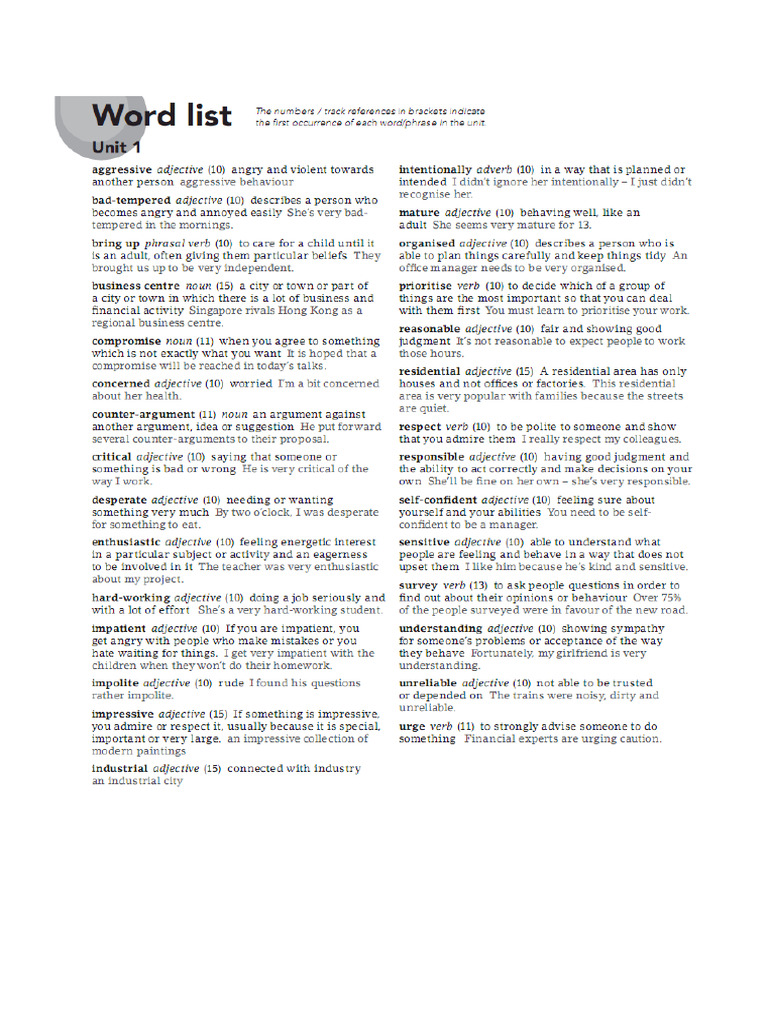 Word List - U.1 (Com First) | PDF