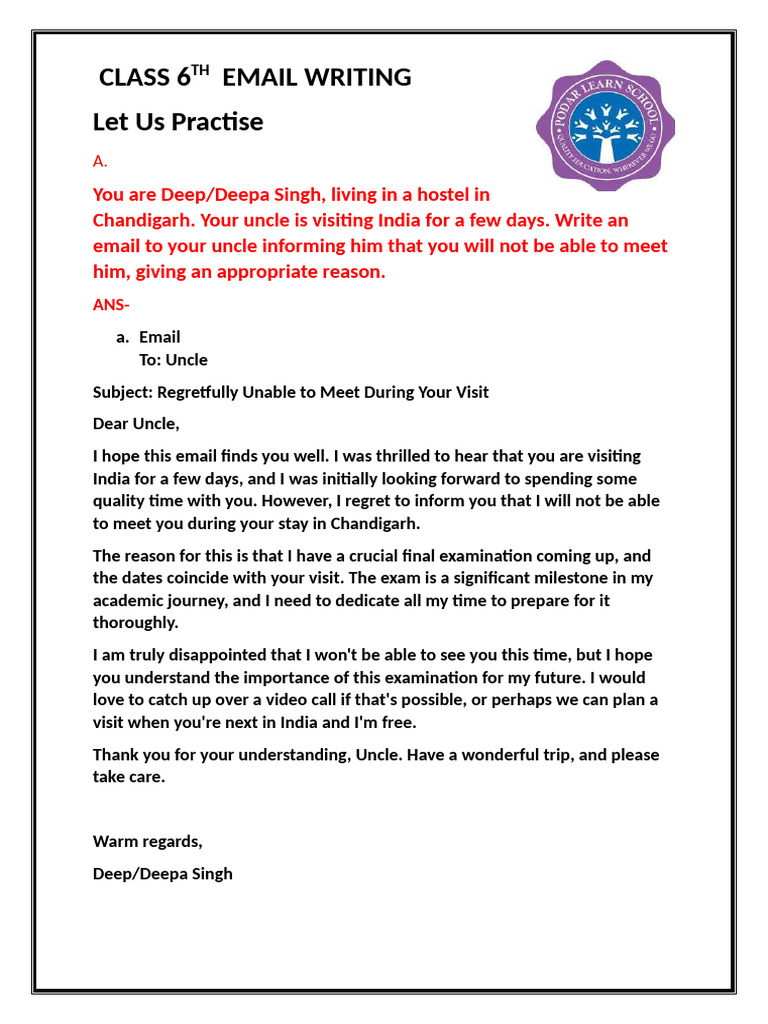 Class 6TH Email Writing | PDF