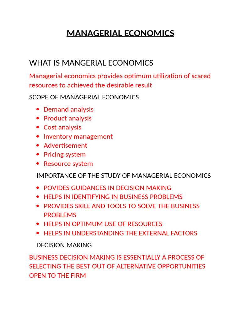 MANAGERIAL ECONOMICS | PDF
