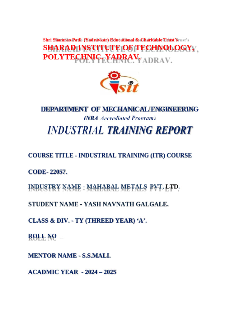 Industrial Training Report yash | PDF