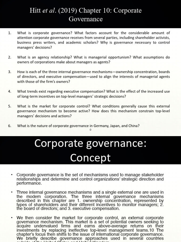 Revised Chapter 10-Corporate Goverance, Hitt Et Al. 2017 | PDF