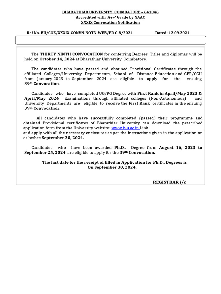 39th Convocation Notification WEB (1) | PDF