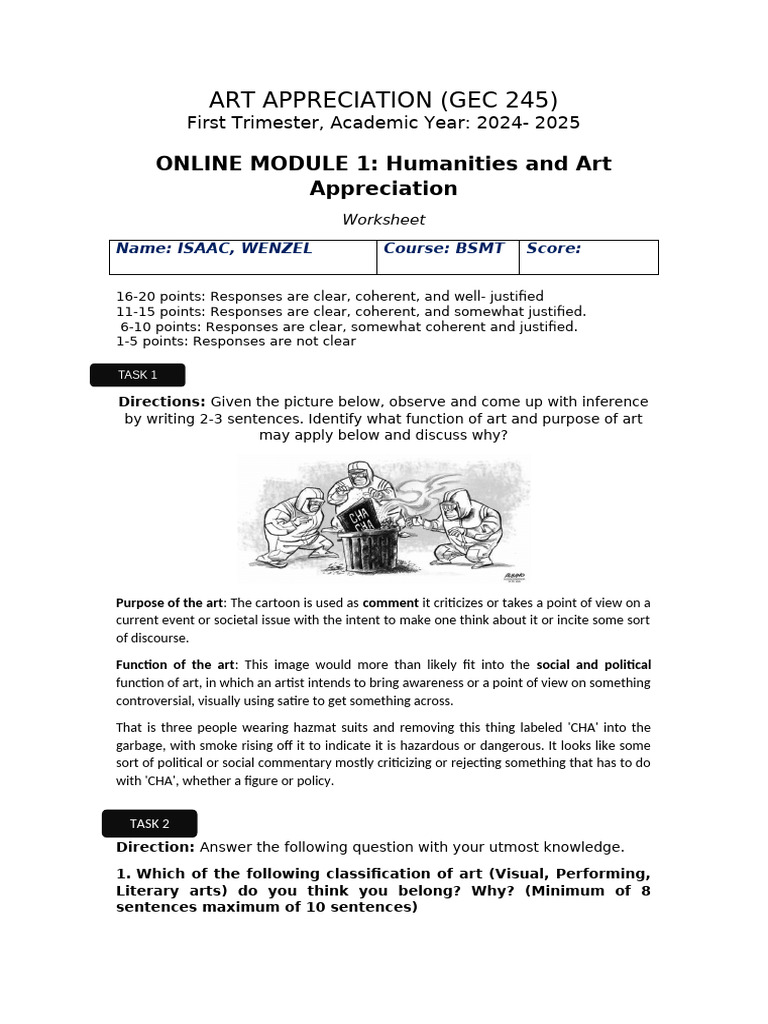 ARTA MODULE-1 Worksheet | PDF