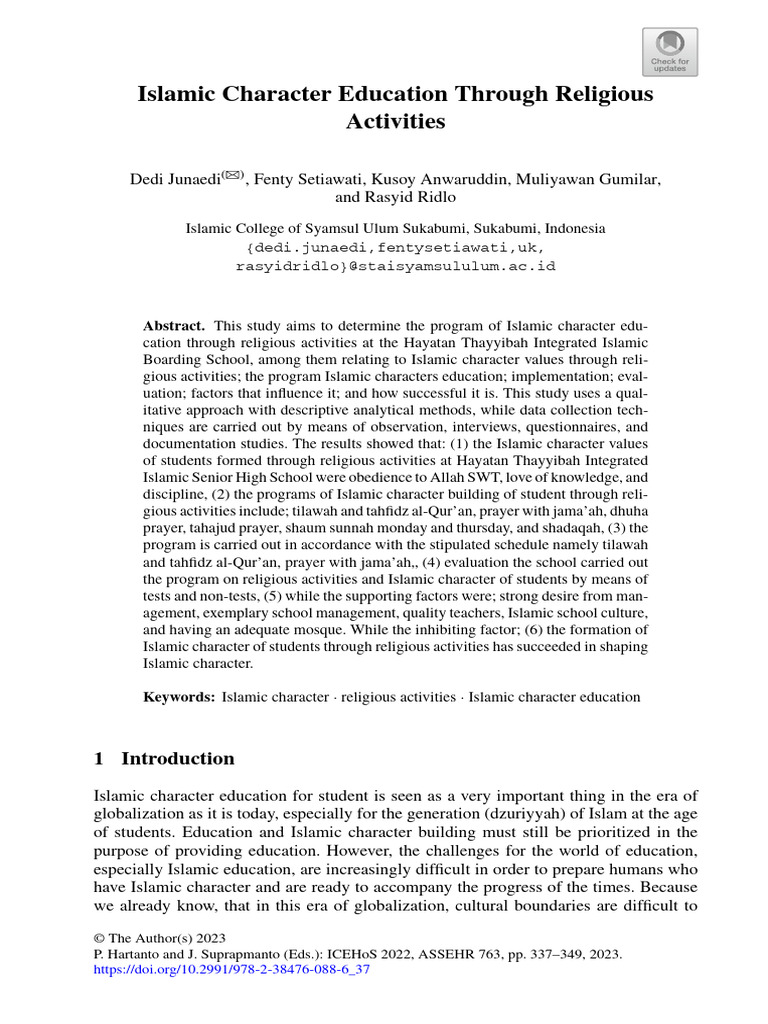 Islamic Character Education Through Religious Activities | PDF