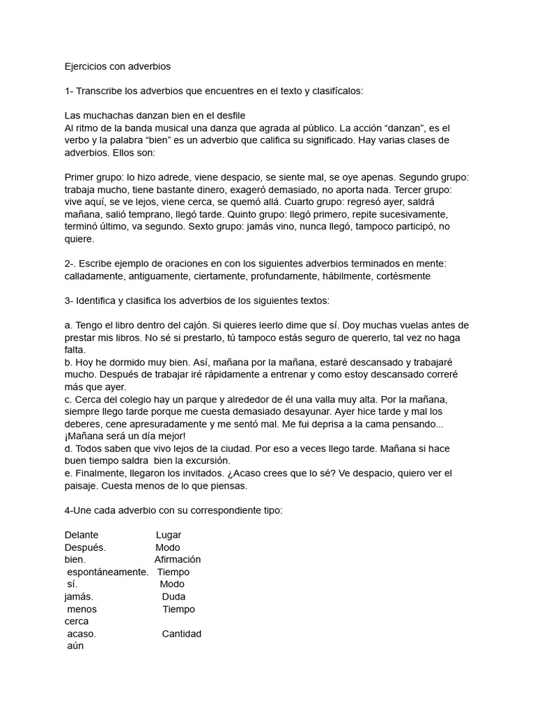 Ejercicios con adverbios.docx | PDF