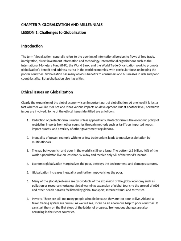 Chapter 7 Lesson 1 Challenges To Globalization | PDF