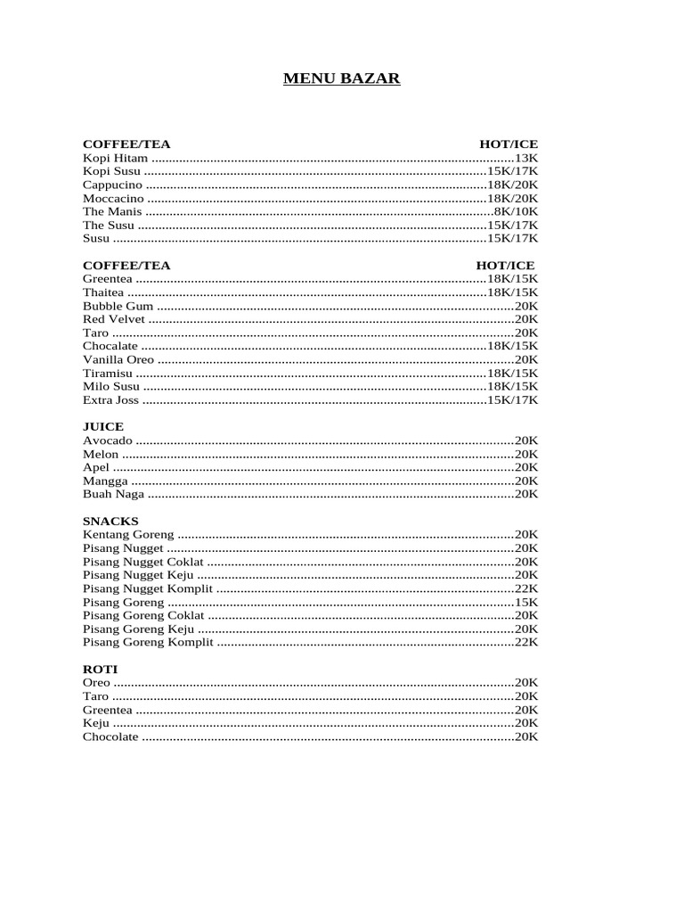 Menu Bazar | PDF