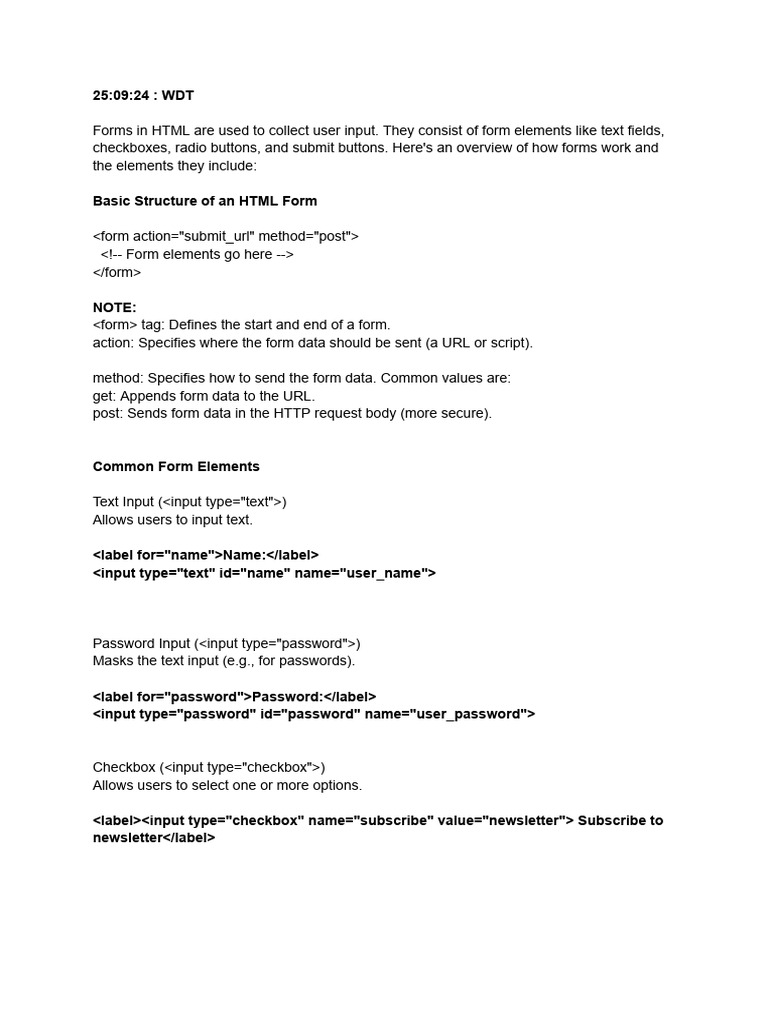 Forms in HTML Are Used To Collect User Input | PDF