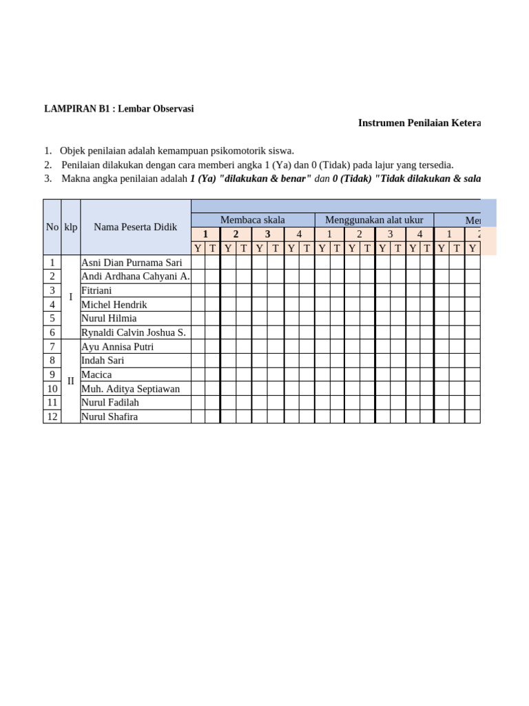 Lampiran B1 Lembar Observasi | PDF