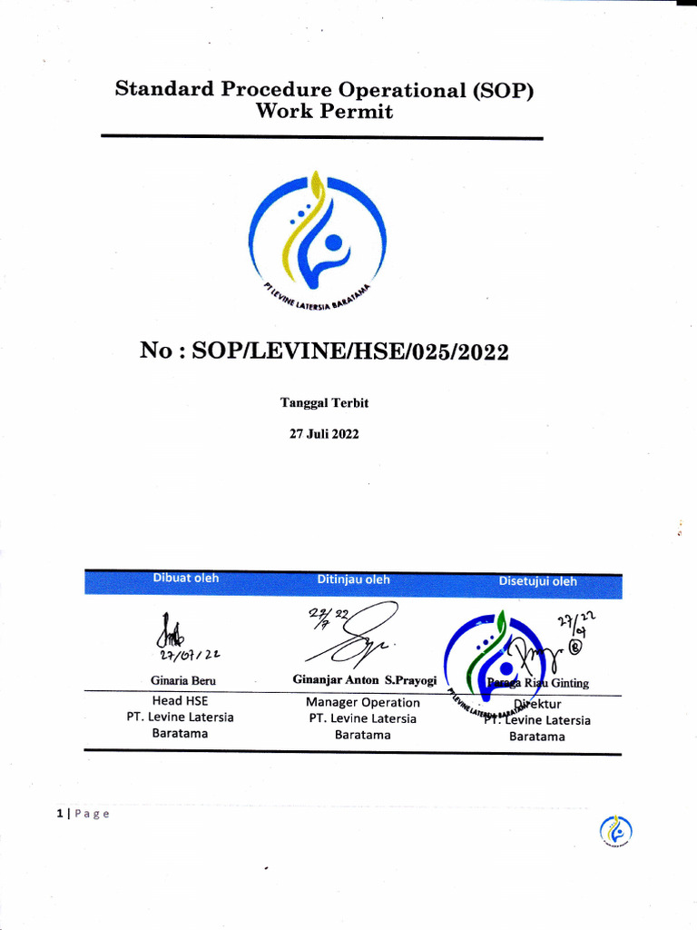 SOP - Levine.HSE.025.2022-WORK PERMIT | PDF