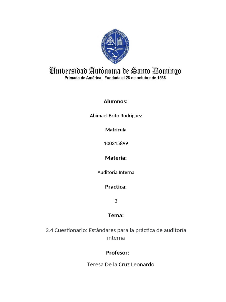 3.4 Cuestionario Estándares para La Práctica de Auditoria Interna | PDF