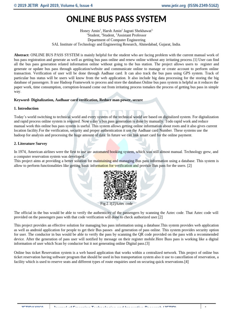 Online Bus Pass System: Abstract | PDF