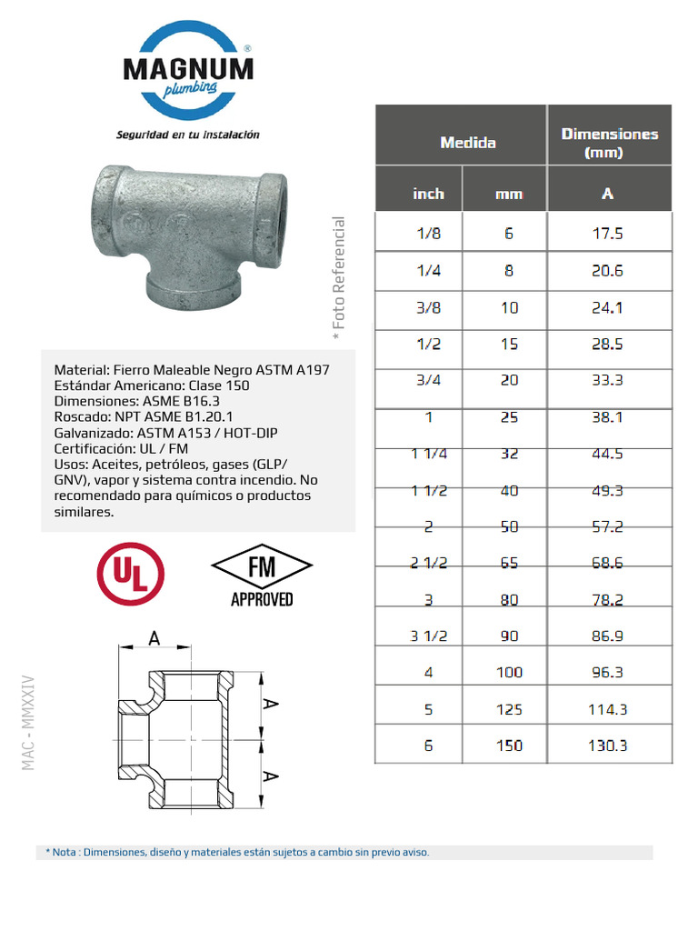 FICHA TECNICA TEE FIERRO GALV MAGNUM | PDF