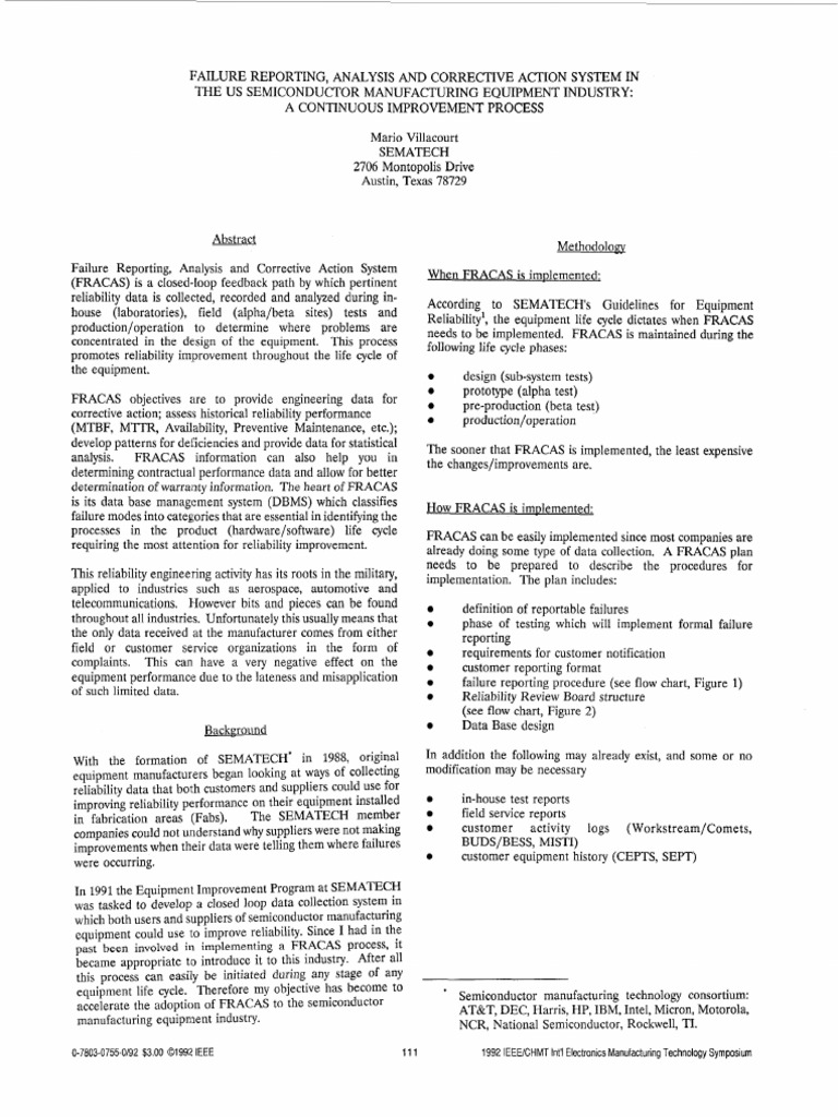 Failure Reporting Analysis and Corrective Action System in The U | PDF