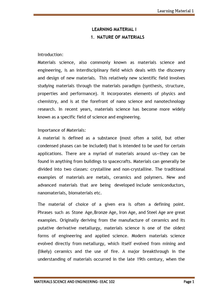 Learning Material 1 Nature of Materials | PDF