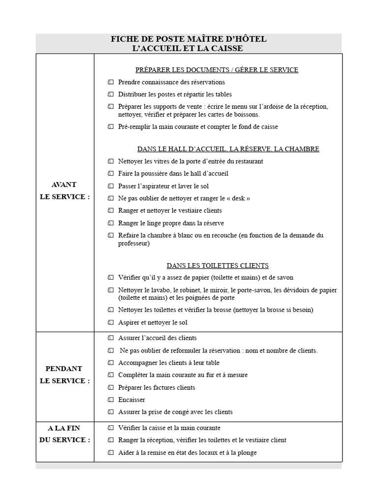 Fiche Poste Maitre D'hôtel | PDF