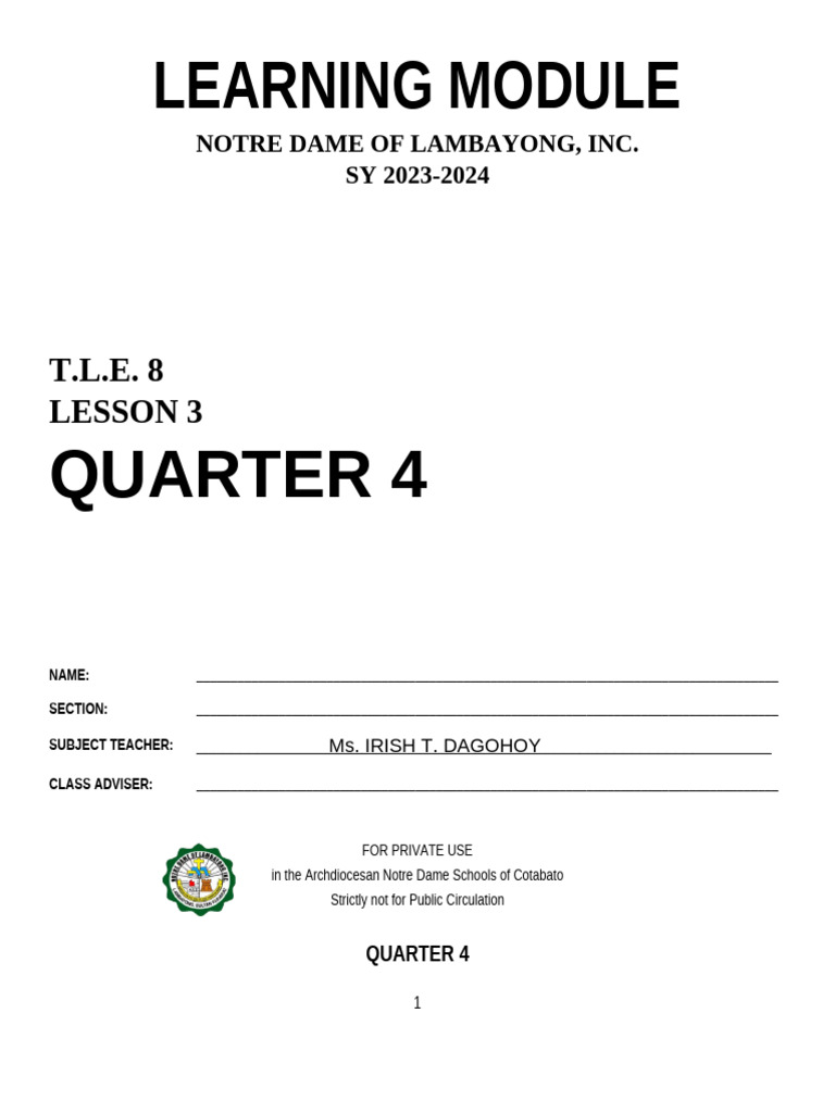 Tle - 8 LM (Quarter 4 - Lesson 3-4 | PDF