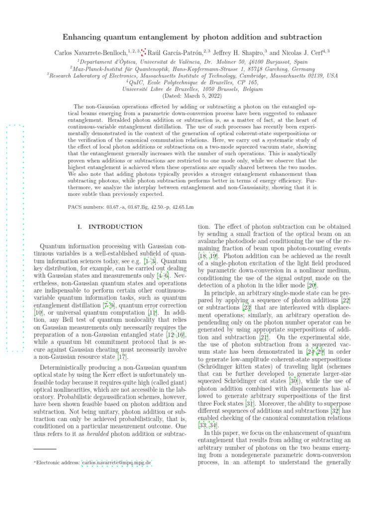 Enhancing Quantum Entanglement by Photon Addition and Subtraction | PDF ...