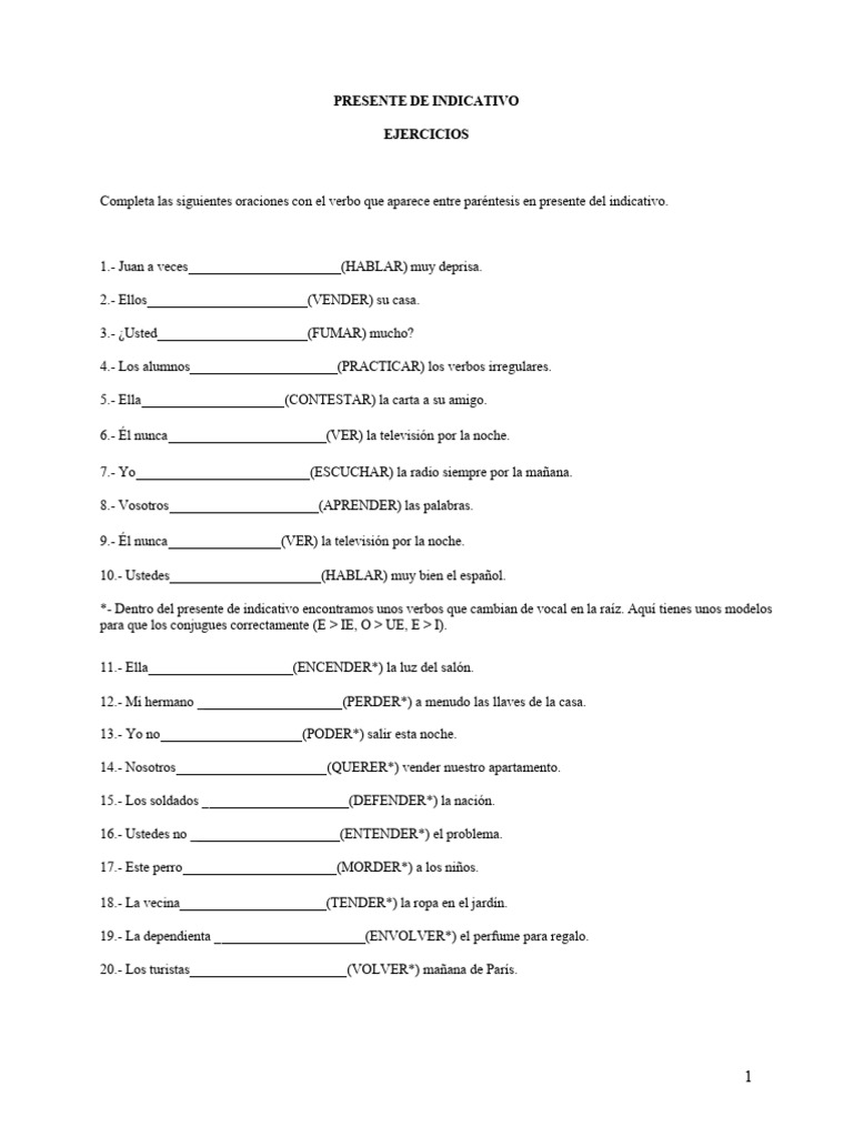 ejercicios-presente-espac3b1ol-pdf | PDF
