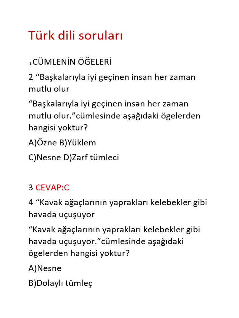Türk Dili Vize Soru | PDF
