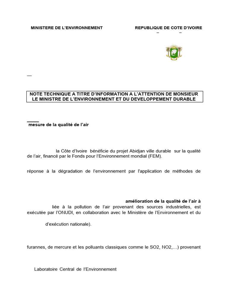 Note Technique Au Ministre Pour Remise Officielle Des Equipements Prof ...