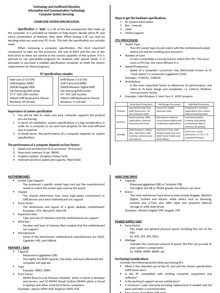Week 7-Computer System Specification | PDF