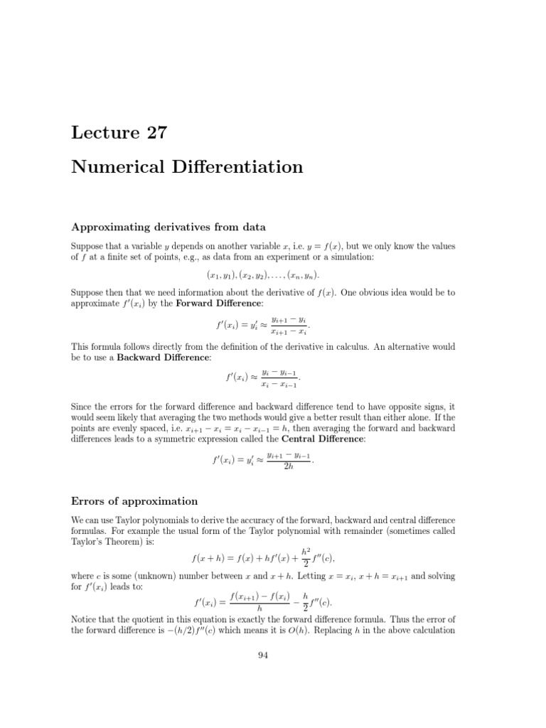 Numerical Differentiation: Approximating Derivatives From Data | PDF